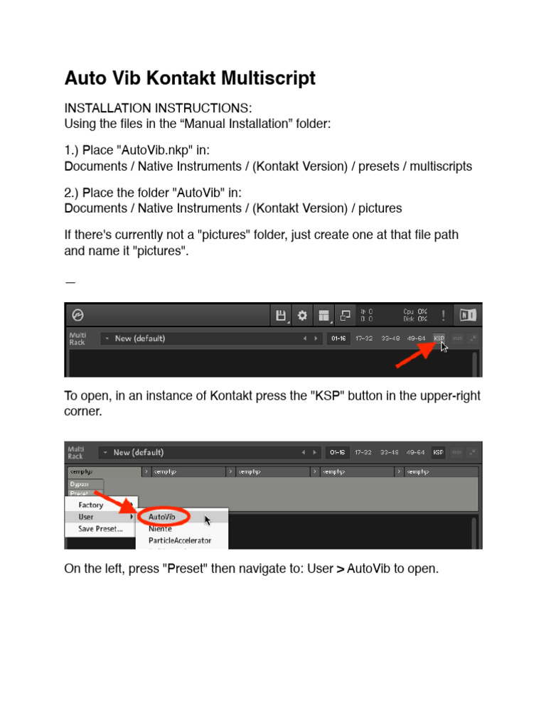 Auto Vib Kontakt Multiscript Setup Guide | PDF | Computers