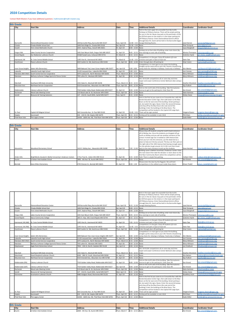 2024 Math Masters Competition Schedule | PDF | Transport