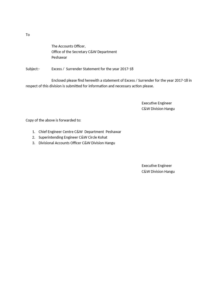 Covering Letter Excess Lettter Current Exp 2017-18 | PDF