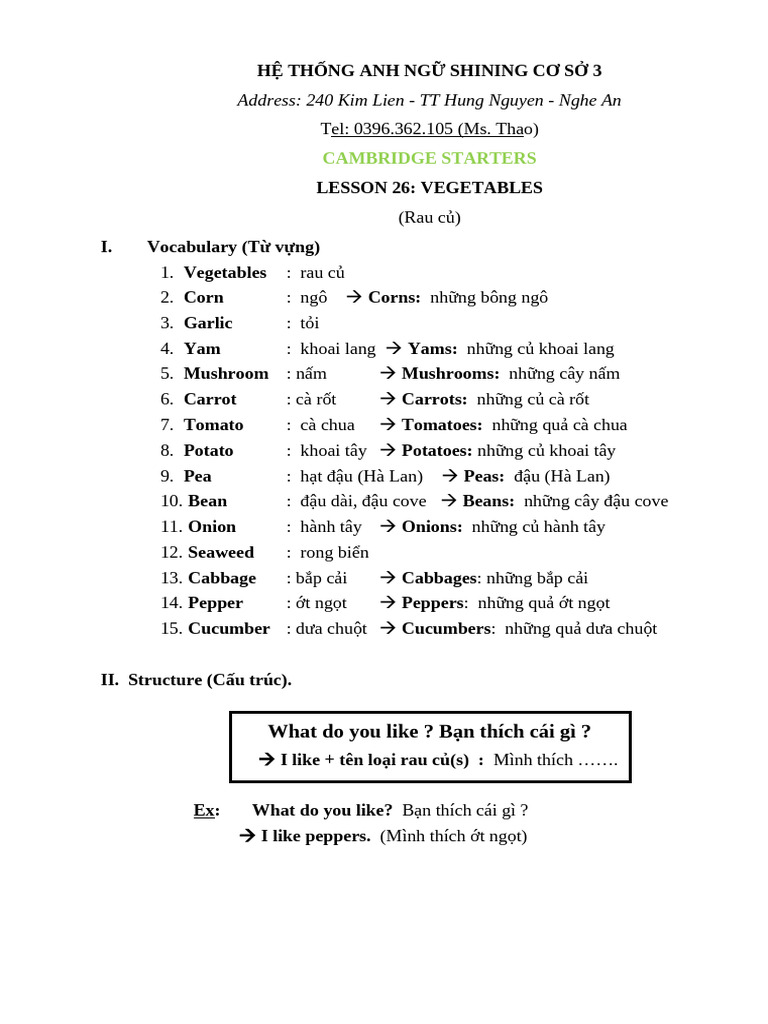 Lesson 26 - Vegetables | PDF