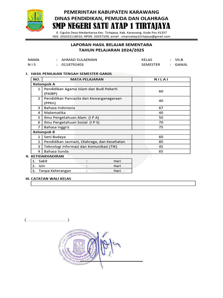Rapor PTS Format | PDF
