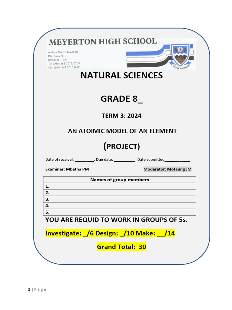 8th Grade Atomic Model Project Guide | PDF | Atoms | Electron