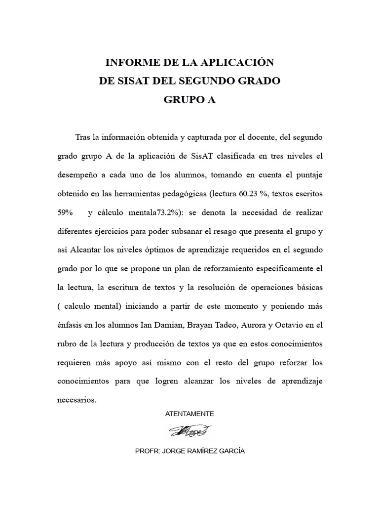 1er Informe de Sisat 2 - A JR | PDF