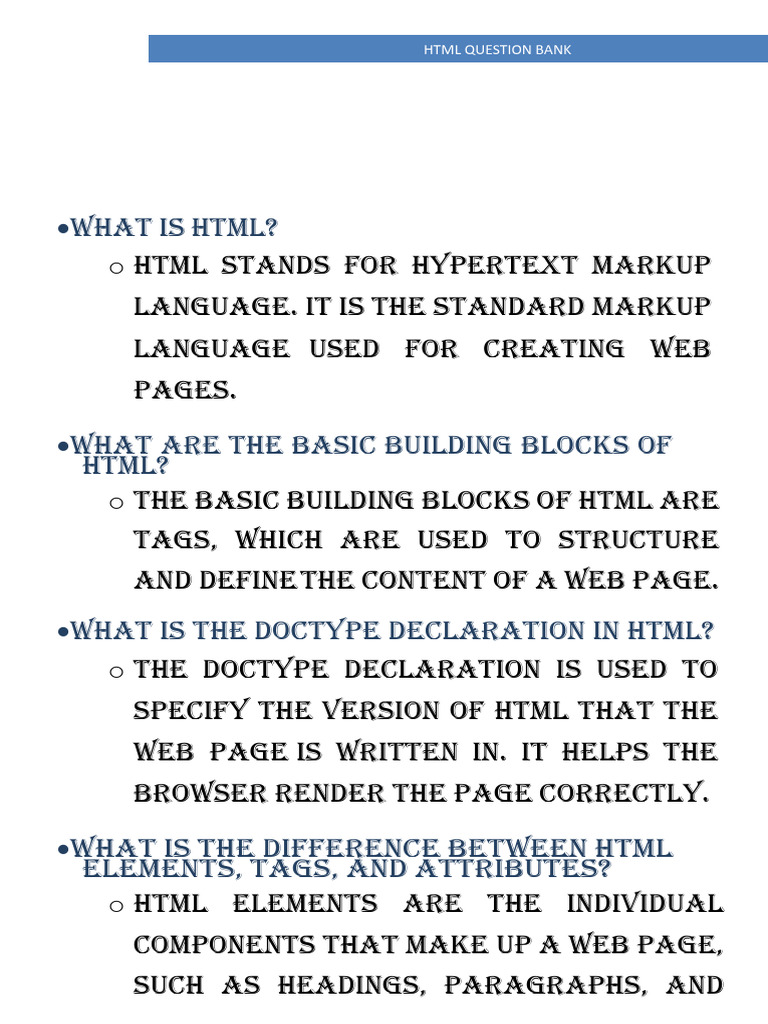100 Most Asked HTML kk | PDF | Html Element | Html