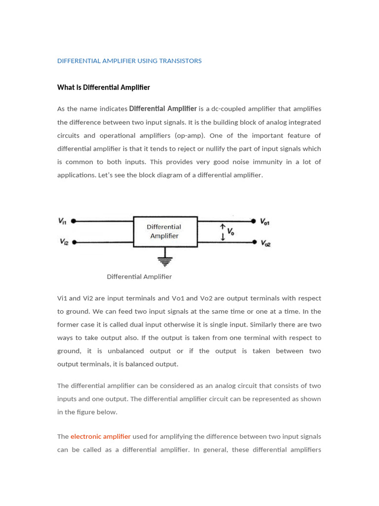 LIC-Differential Amplifier Circuit using Transistors | PDF | Amplifier | Operational Amplifier