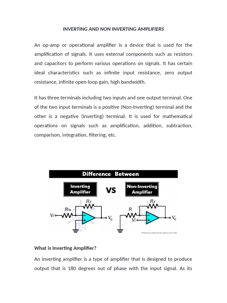 Inverting and Non Inverting Amplifiers | PDF | Amplifier | Operational ...
