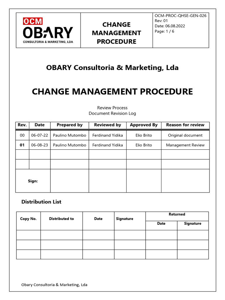 Ocm - Proc-Gen-Qa-025 en Change Management Procedure | PDF | Evaluation ...