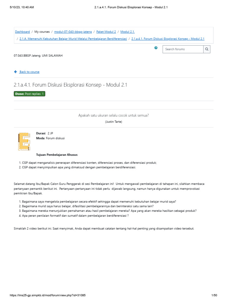 2.1.a.4.1. Forum Diskusi Eksplorasi Konsep - Modul 2.1 | PDF | Karier & Perkembangan | Seni