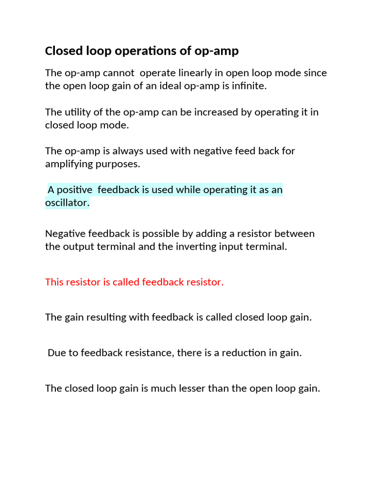 Closed Loop Operations of Op | PDF | Operational Amplifier | Amplifier