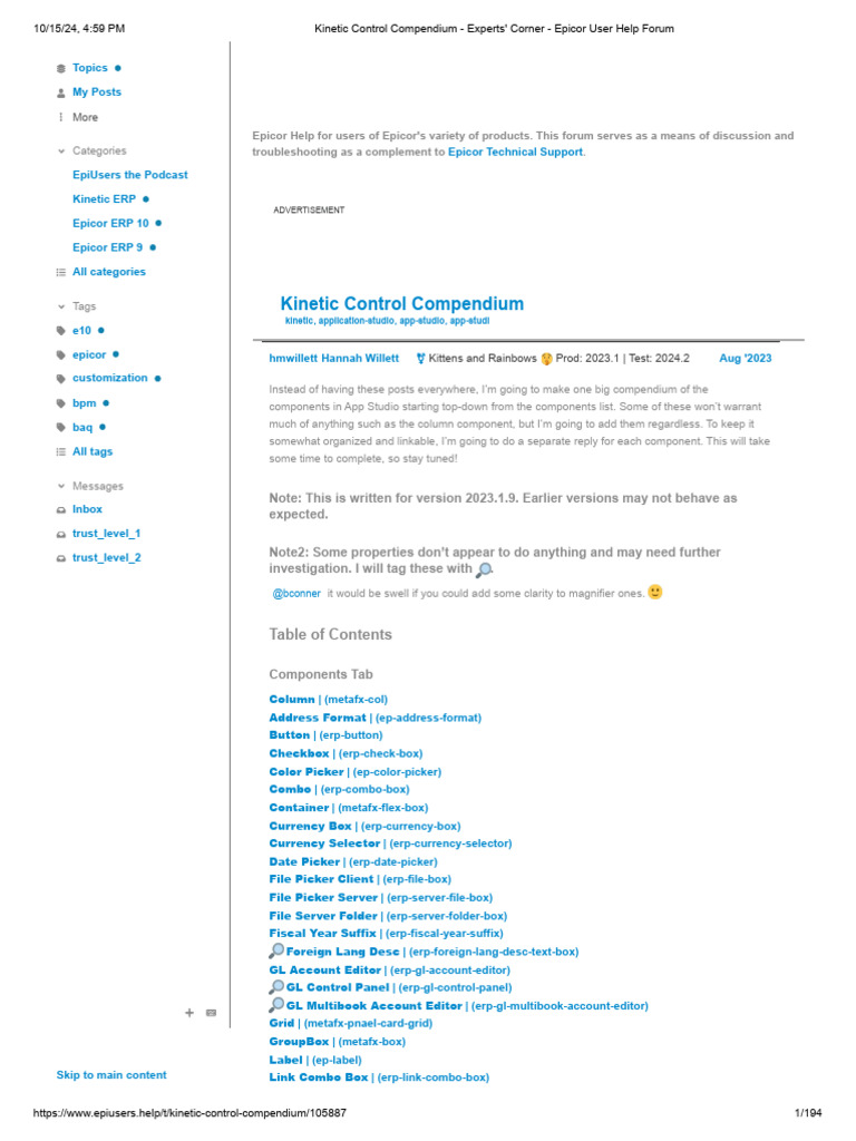 Kinetic Control Compendium - Experts' Corner - Epicor User Help Forum ...