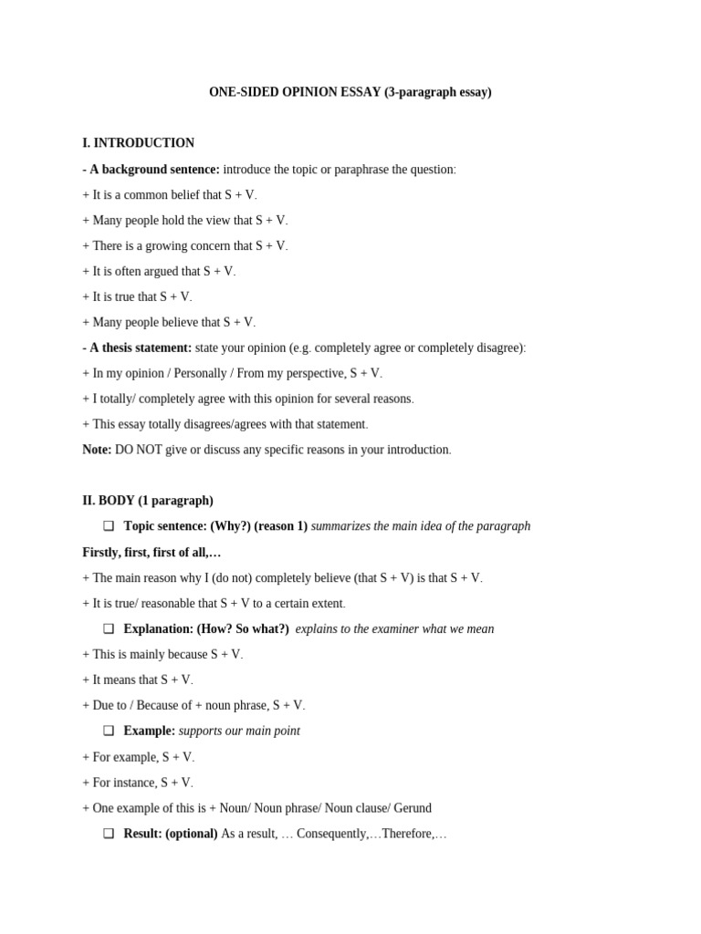 Template - 3-Paragraph One-Sided Essay | PDF | Reason | Advertising