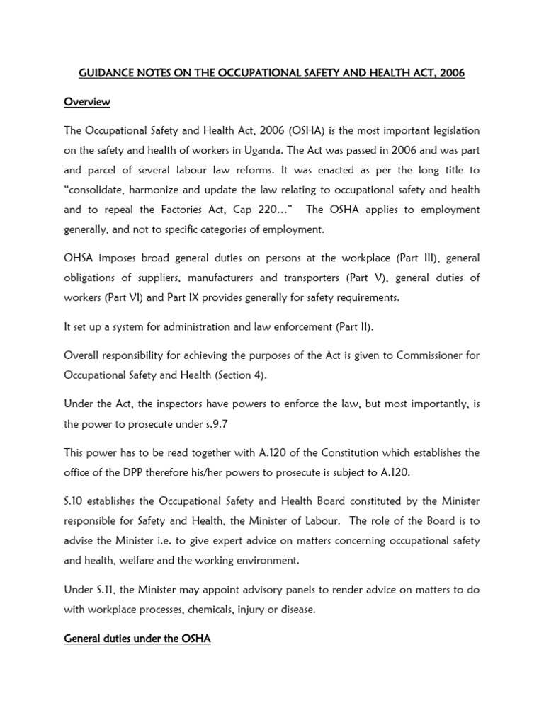 Guidance Notes On The Occupational Safety and Health Act | PDF ...