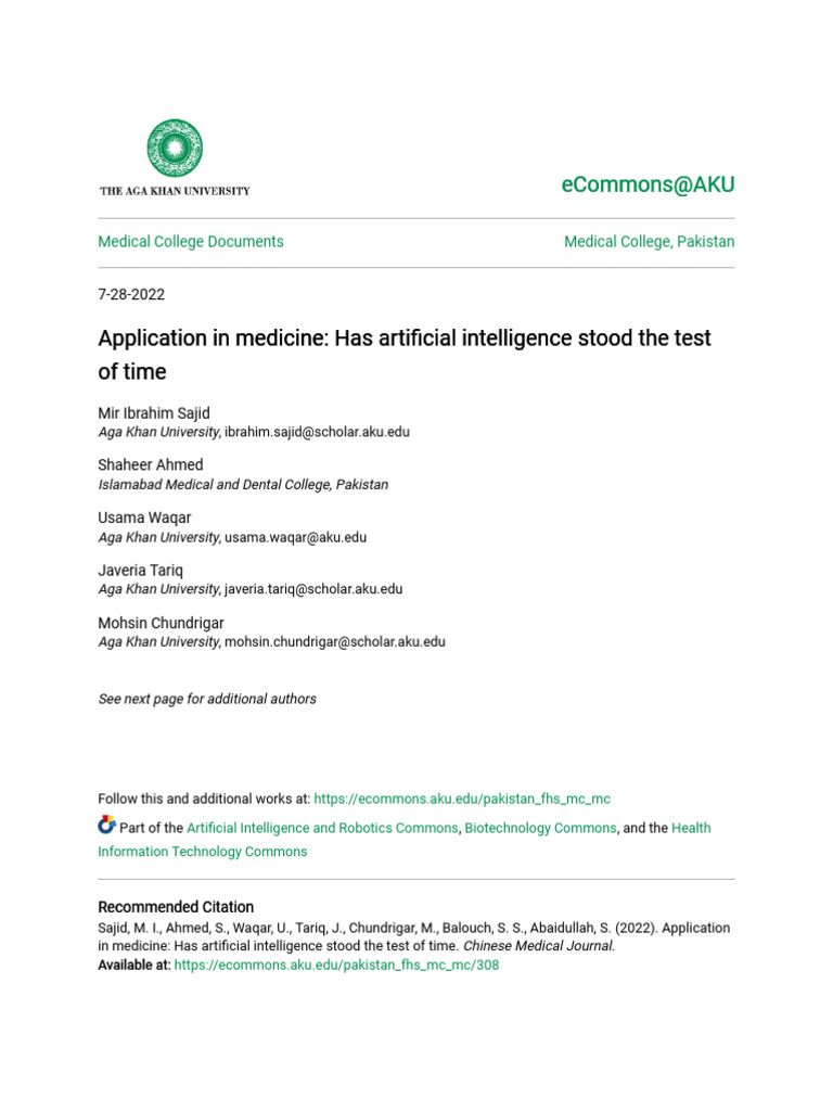 Application in Medicine - Has Artificial Intelligence Stood The Te ...