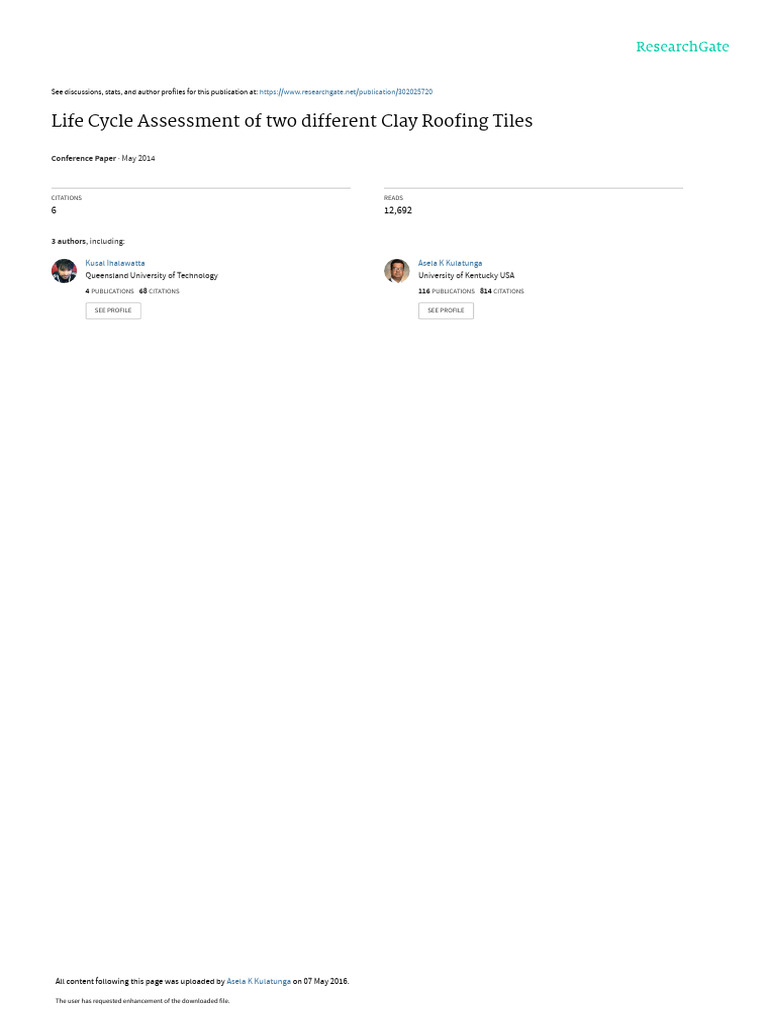 Sustainable Clay Roofing Analysis | PDF | Life Cycle Assessment | Nature