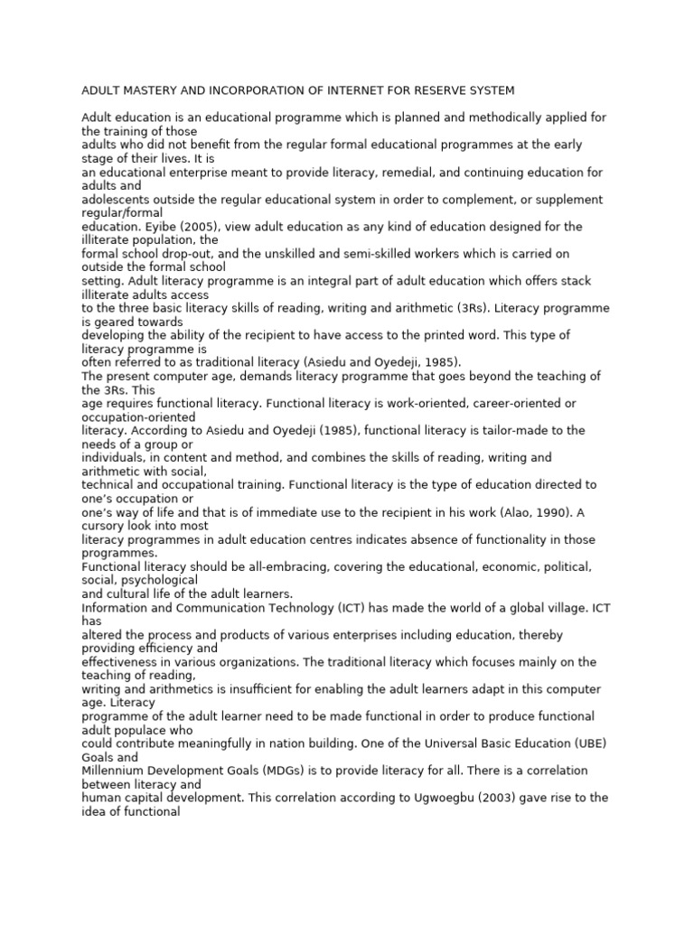 Adult Mastery and Incorporation of Internet For Reserve System | PDF ...