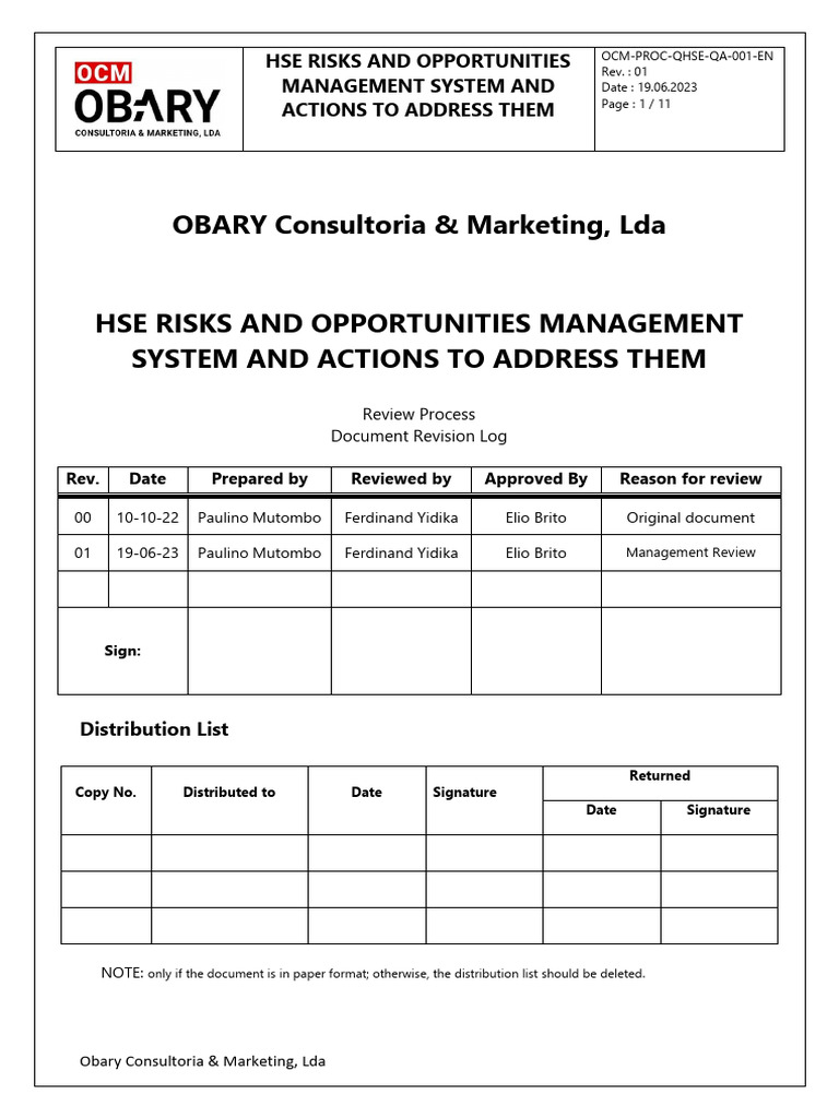 OCM-PROC-QHSE-SSO-001 EN PROCEDURE FOR RISK AND OPPORTUNITIES AND ...