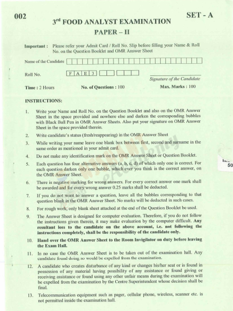 Food Analyst Examination Paper II 2017 | PDF