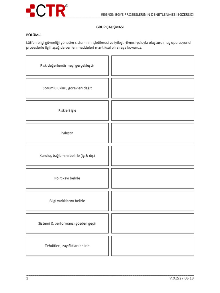Eg05 Bgys Prosesleri̇ni̇n Denetlenmesi̇ Egzersi̇zi̇ | PDF