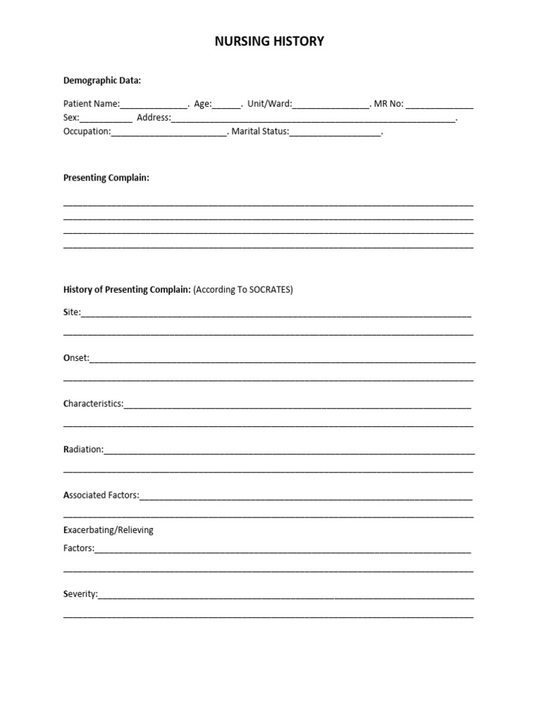 Nursing History Template | PDF | Health Care | Clinical Medicine