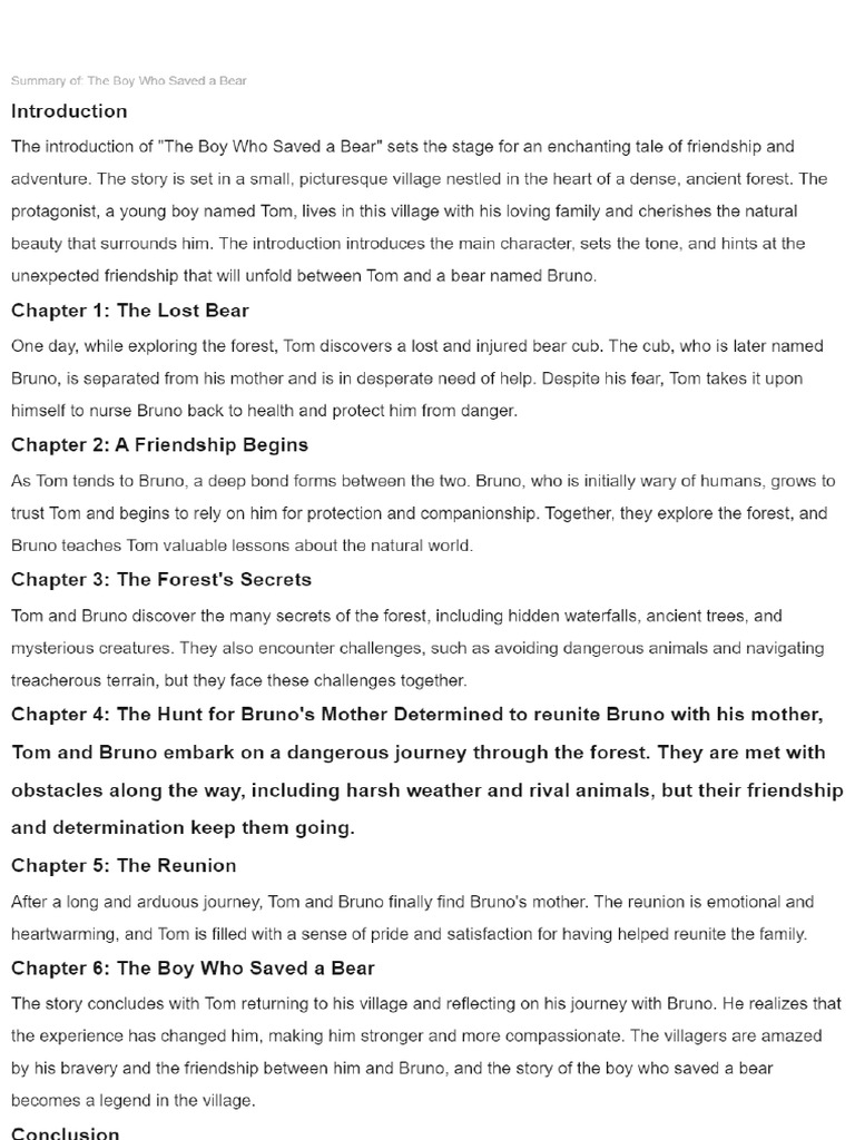 The Boy Who Saved A Bear | PDF