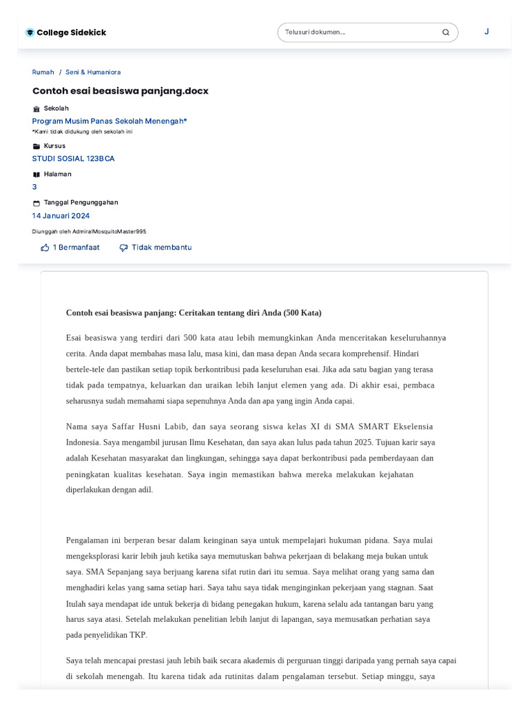 Contoh Esai Beasiswa Panjang - Docx - Contoh Esai Beasiswa Panjang ...