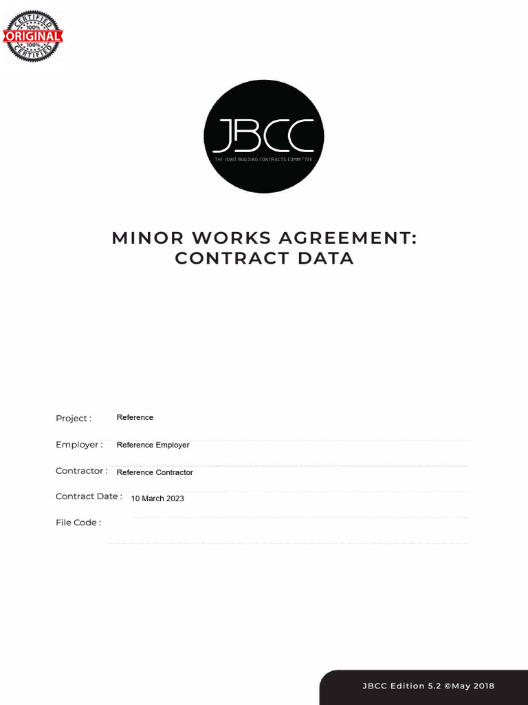 Minor Works Agreement Contract Data | PDF | Insurance | Legal Liability