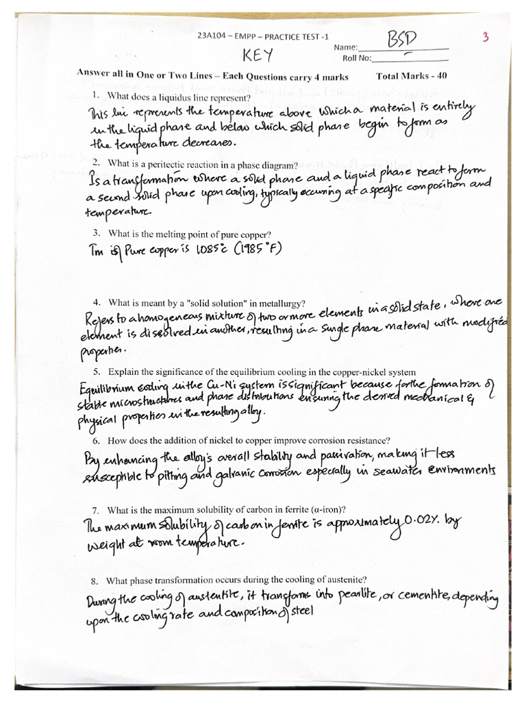 Practice Test - 3 KEY | PDF