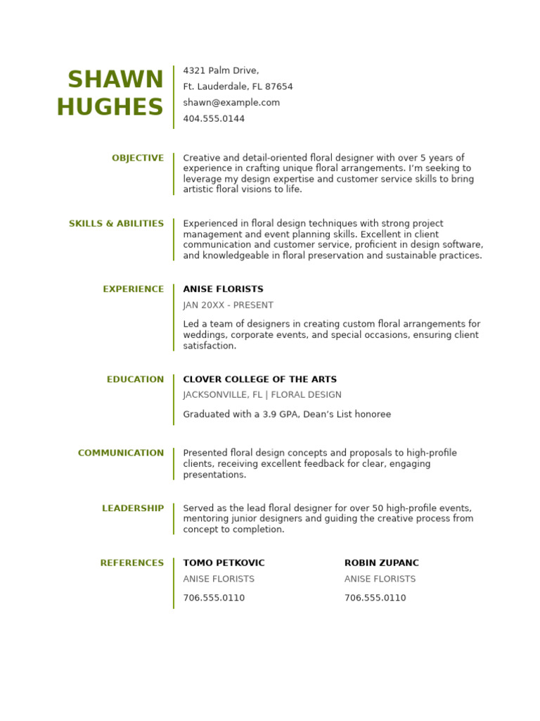 Modern Florist Resume | PDF