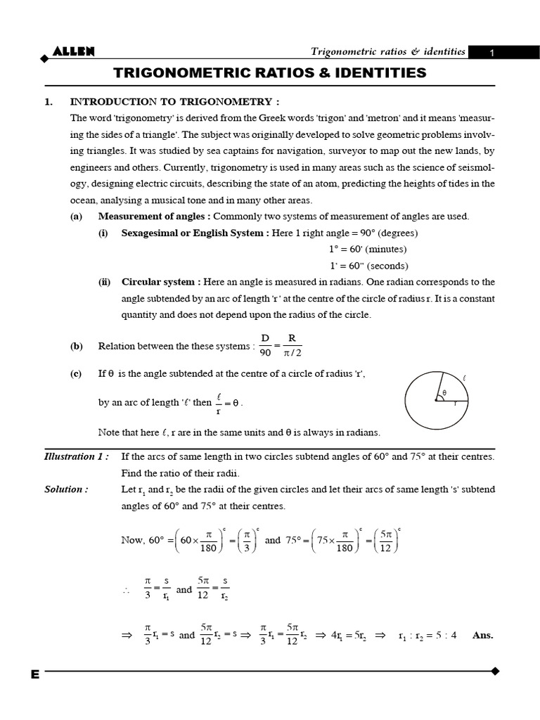 (SHEET) - Trigonometric Ratios and Identities | PDF | Trigonometric ...