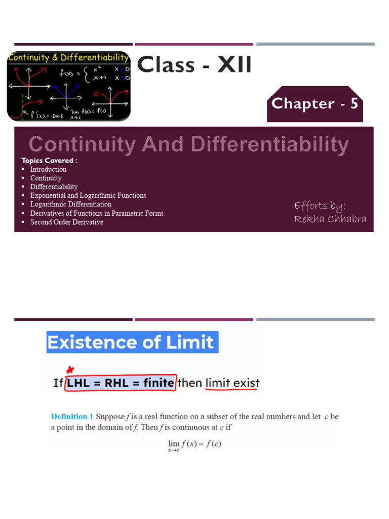 Xii - CH - 5 Continuity & Differentiability | PDF | Science & Mathematics