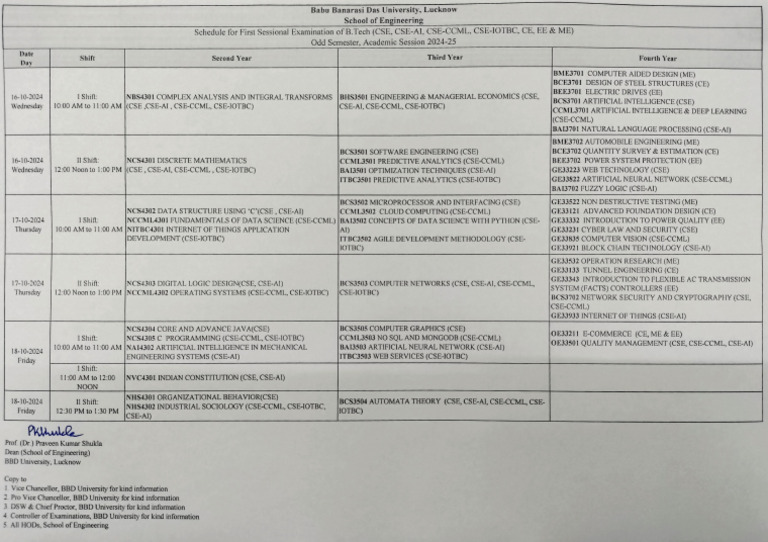 First Sessional Schedule 2 Year Onwards Odd Semester As 2024 25 | PDF ...