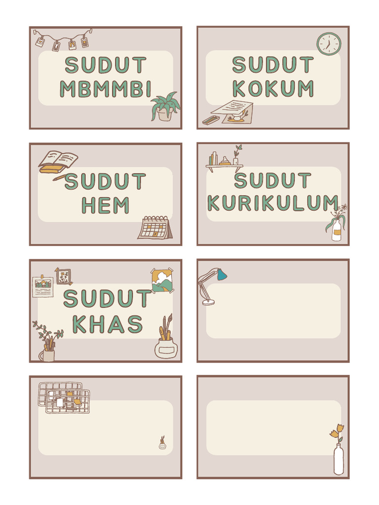 Student Name Label in Brown and Green Hand Drawn Retro Style | PDF