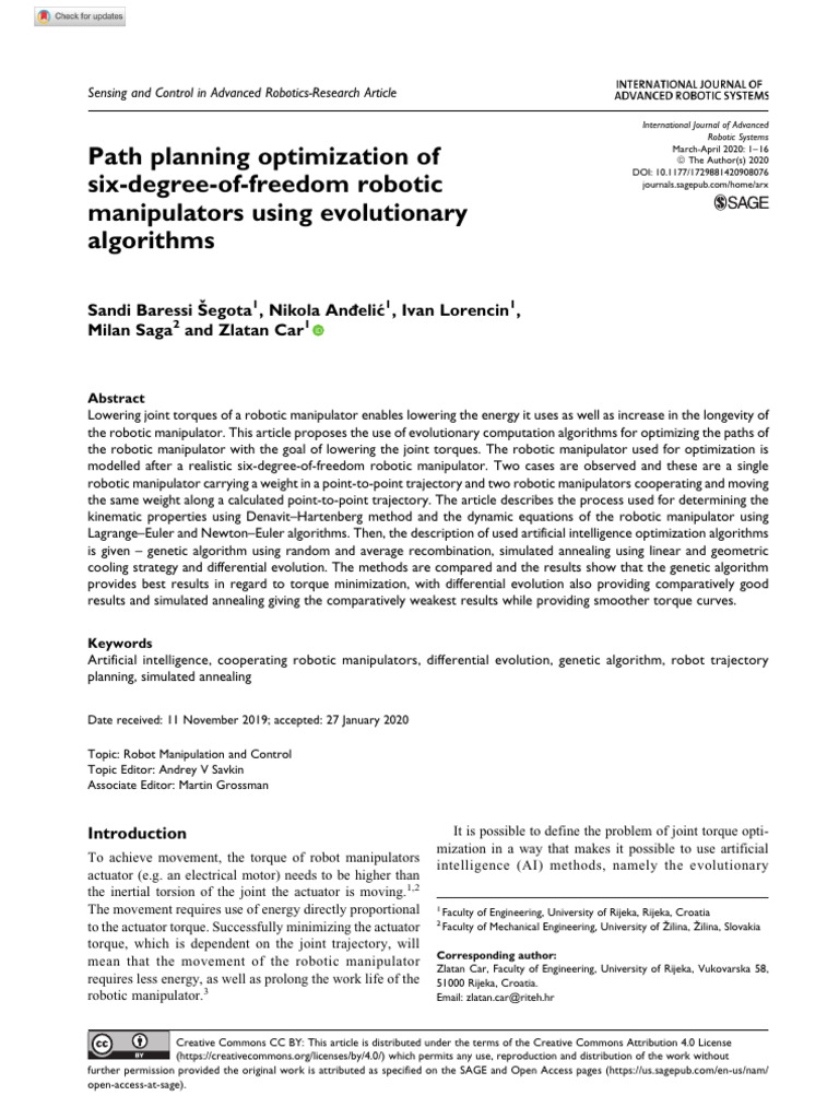 Path Planning Optimization of Six Degree of Freedom Robotic Manipulators Using Evolutionary ...