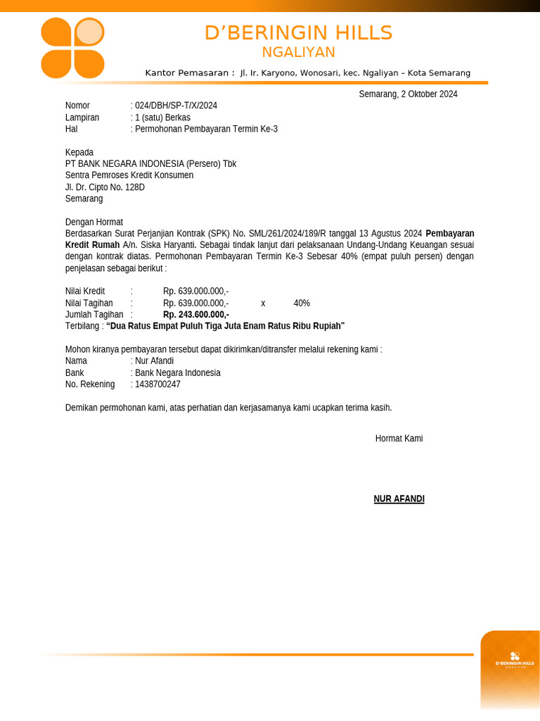 Surat Permohonan Pencairan Termin | PDF | Karier & Perkembangan | Bisnis