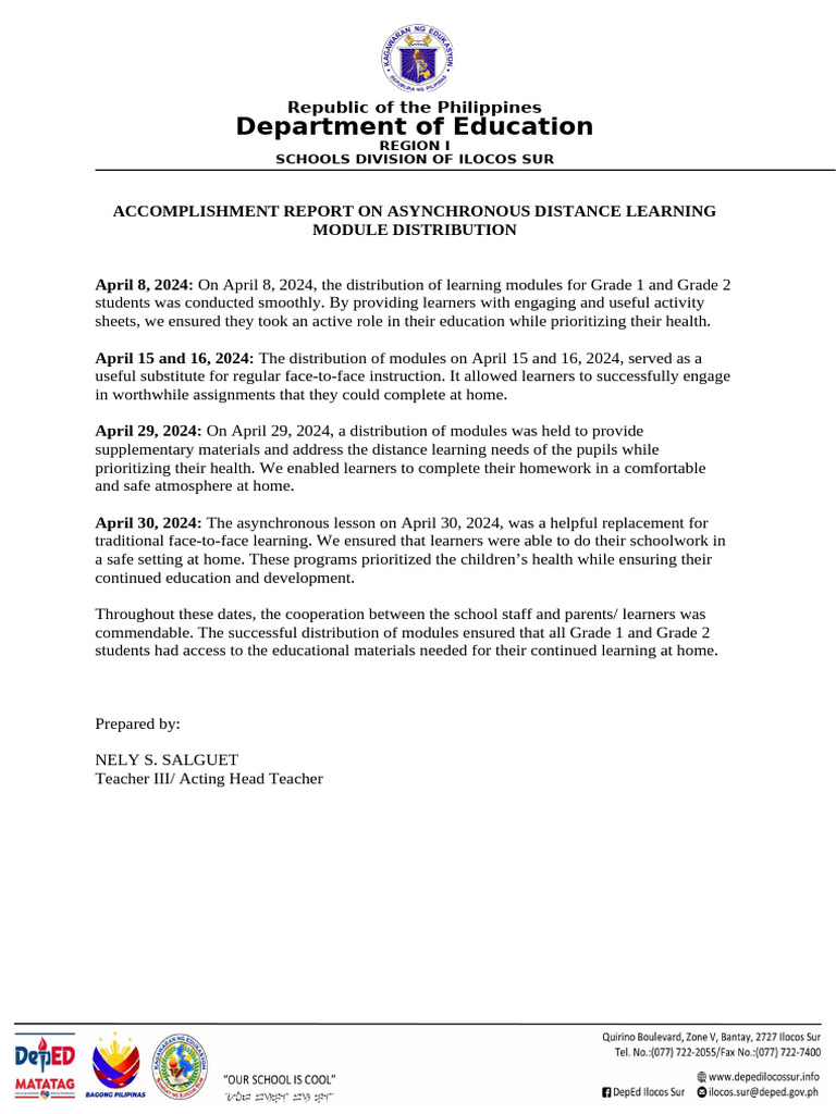 asynchronous accomplishment report | PDF