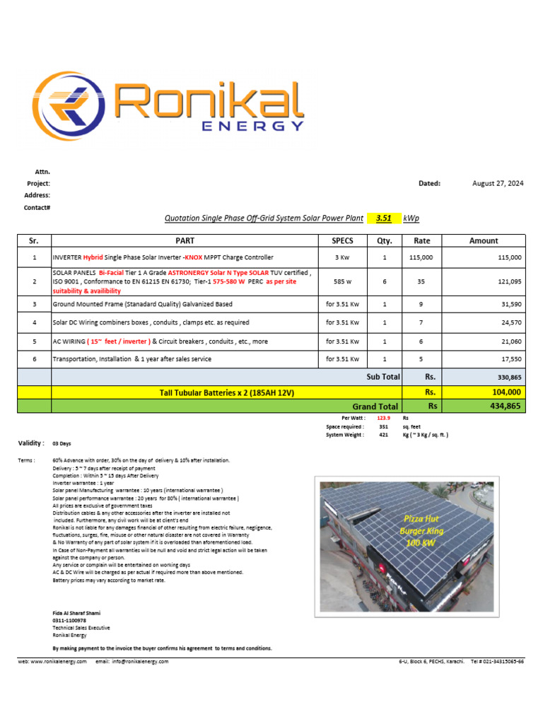 3KW Hybrid-Grid Solar Quotation 27 - August - 24 | PDF | Power Inverter ...