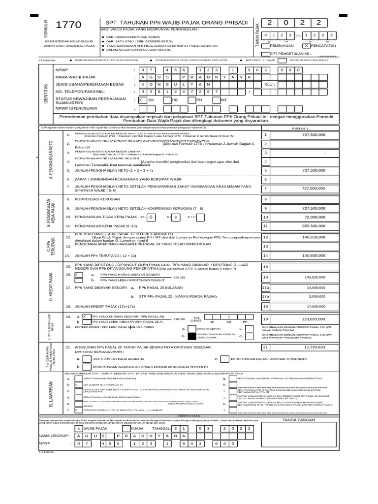 Formulir SPT 1770 2023 Bagus Sevenanda | PDF