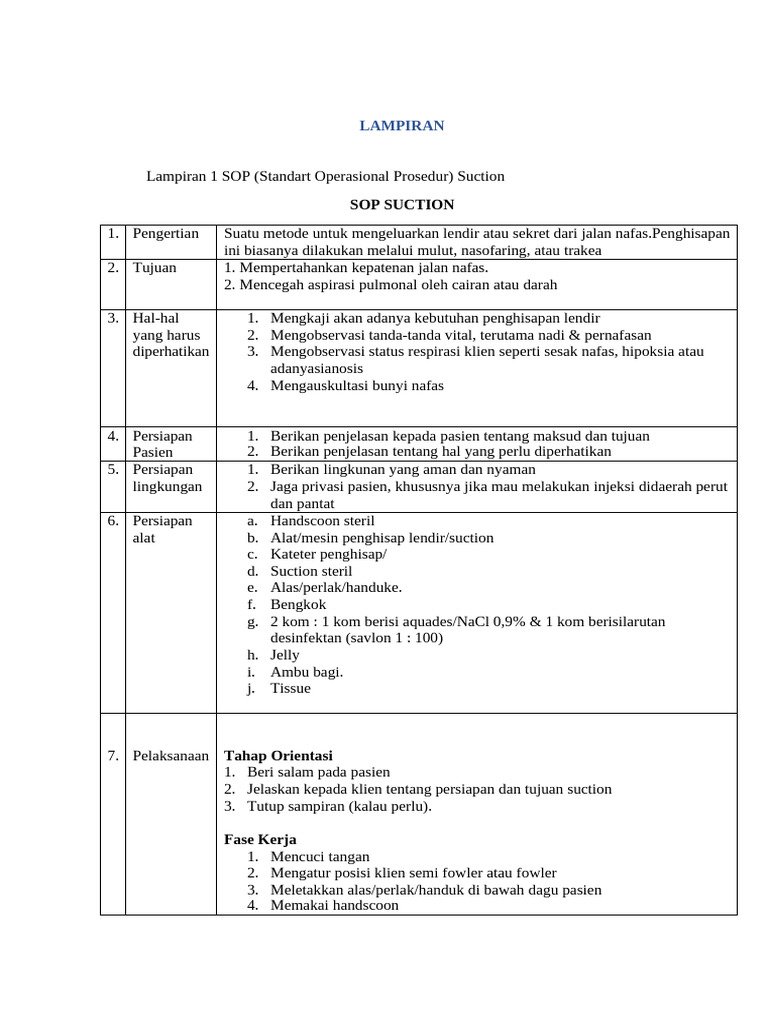 SOP Suction untuk Tenaga Medis | PDF