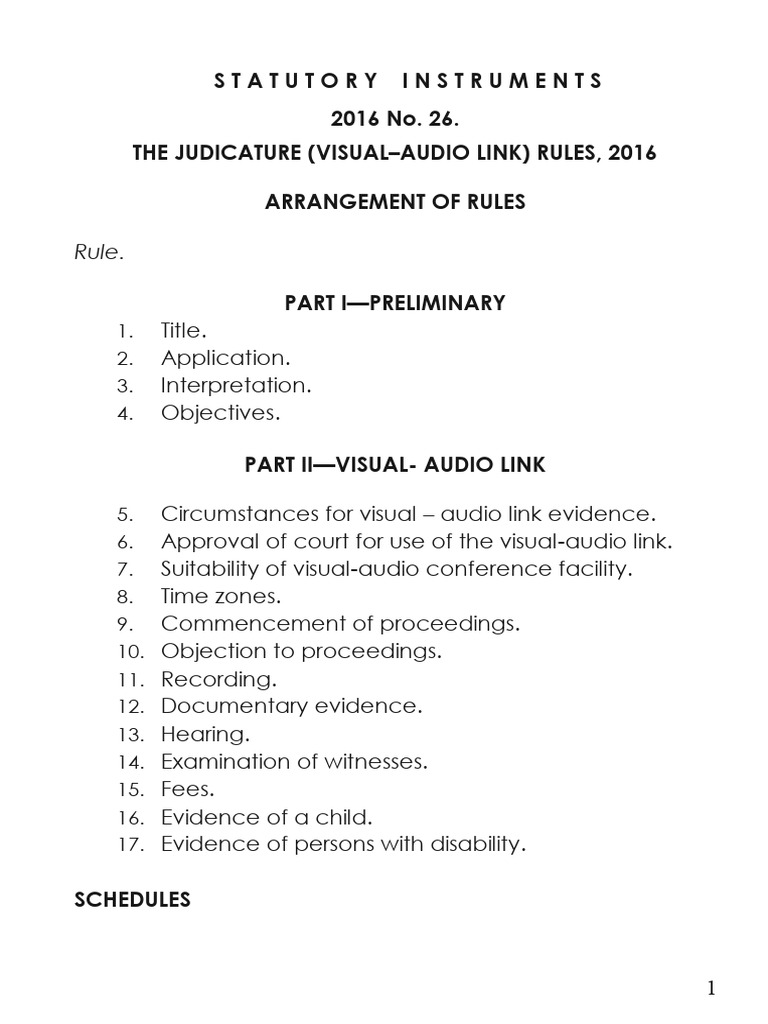 Judicature Visual Audio Link Rules Si No 26 of 2016a | PDF | Witness ...