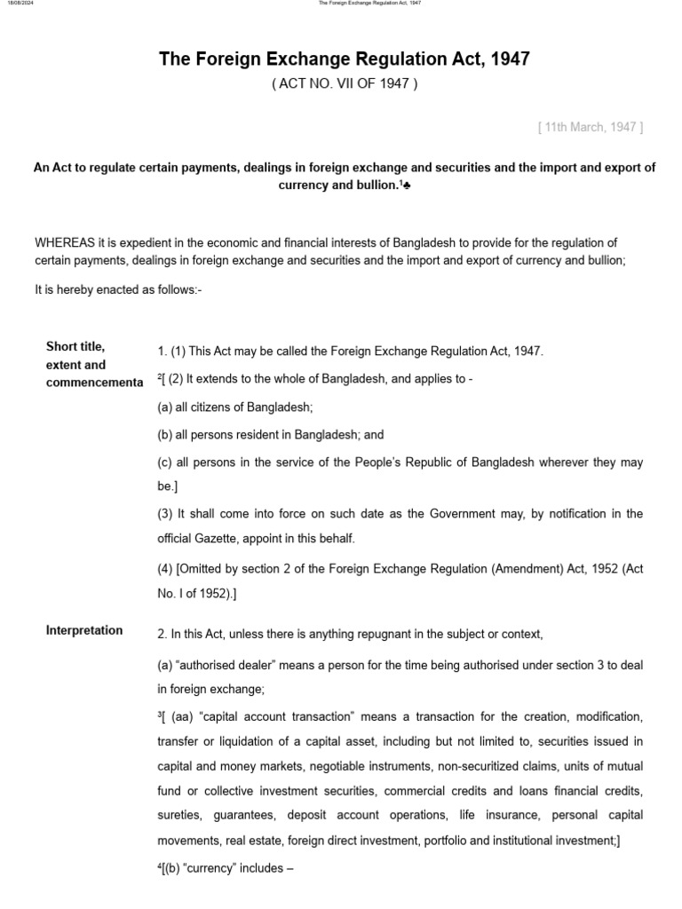 Foreign Exchange Regulation Act 1947 | PDF | Currency | Banks