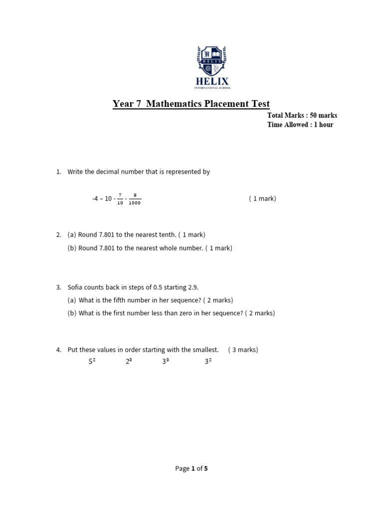 Year 7 - Maths paper | PDF | Numbers | Mathematics