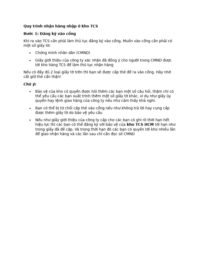 Quy Trình Kho TCS | PDF