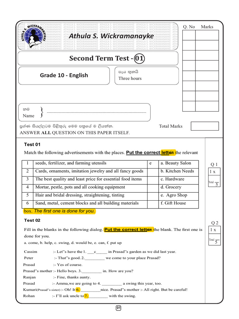 Grade 11 Model Paper 01 Part 0002 Highlighted | PDF