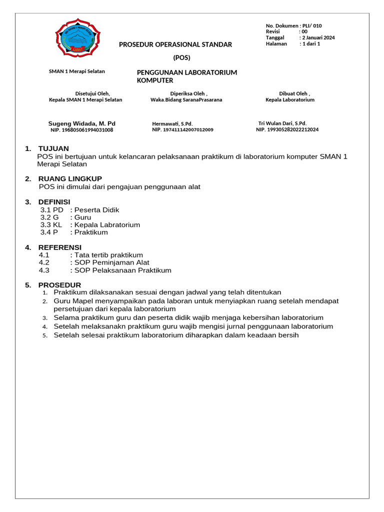 SOP Penggunaan Lab Komputer | PDF