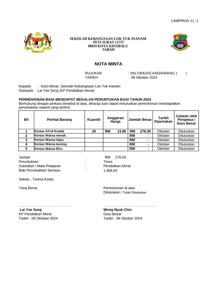 NOTA MINTA Pendidikan Moral | PDF