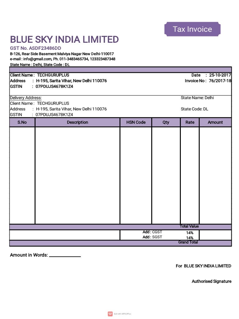 Simple Fresh Purple Invoice Format-WPS Office | PDF