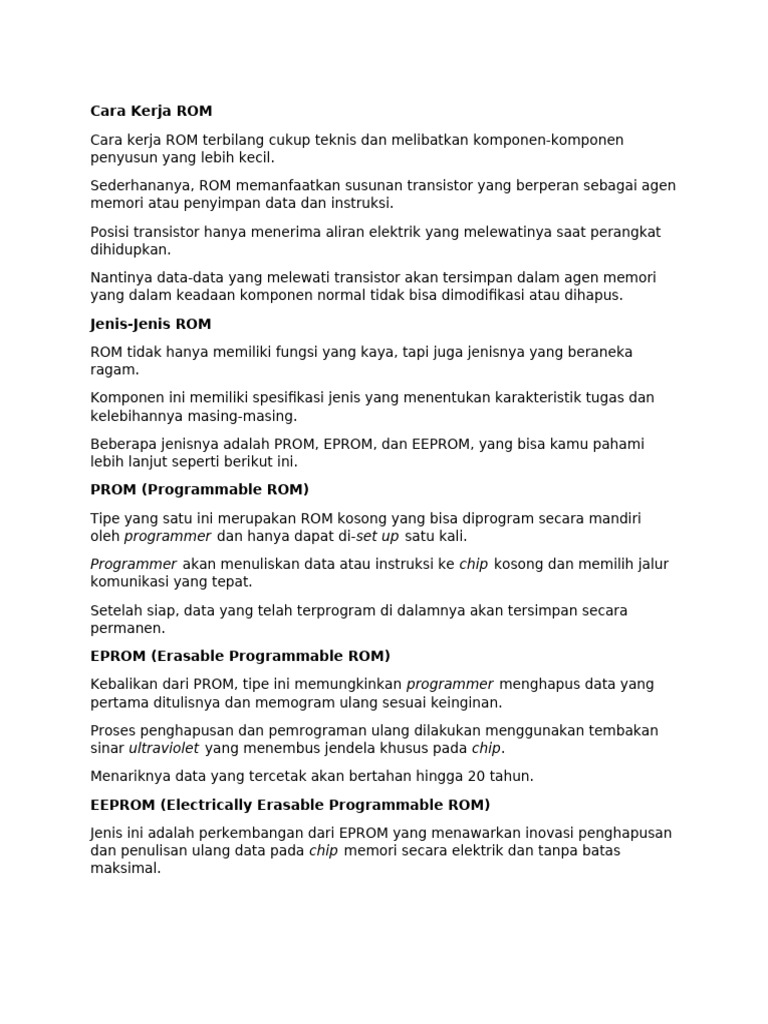 Cara Kerja dan Jenis-Jenis ROM | PDF