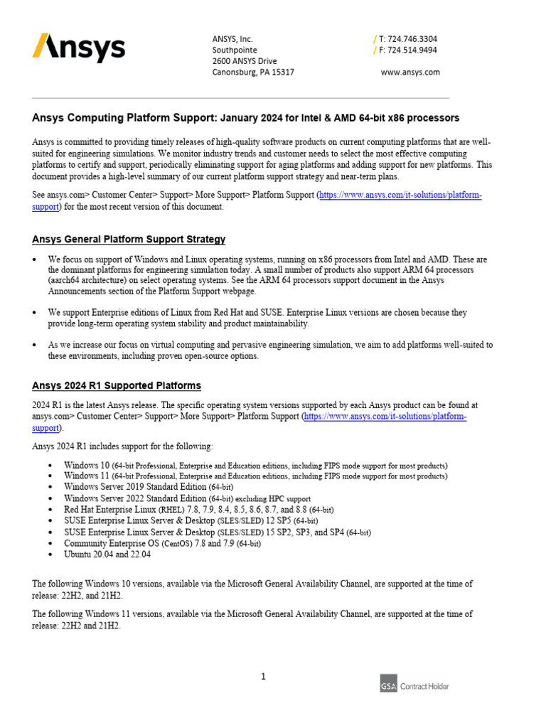Ansys Platform Support Strategy Plans January 2024 | PDF | Computing | Computer Architecture