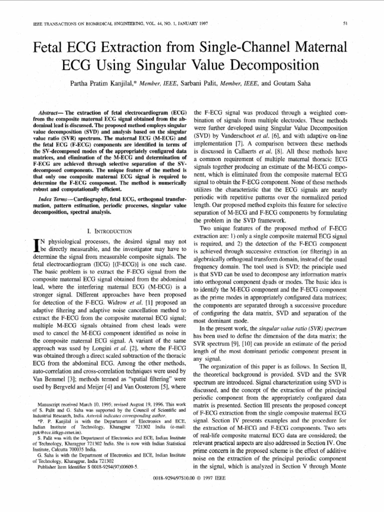 Fetal ECG Extraction From Single Channel | PDF | Matrix (Mathematics ...