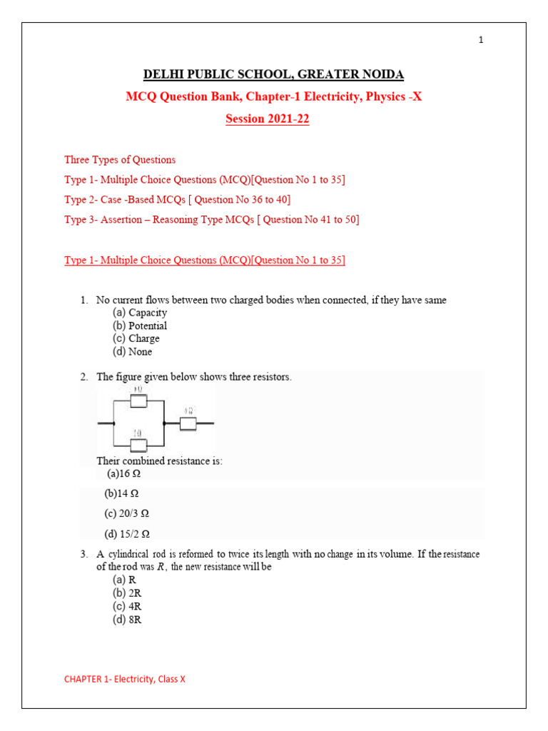Class X Question Bank-Electricity Final | PDF | Electrical Resistance ...